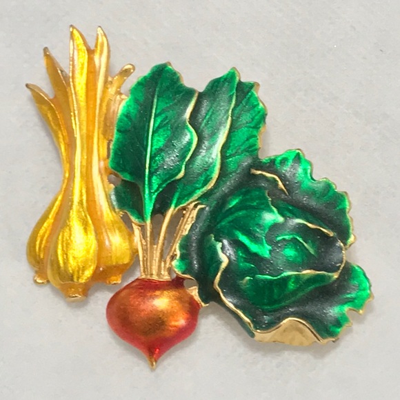 Jewelry | Vintage Enamel Vegetable Brooch Gold Tone | Poshmark